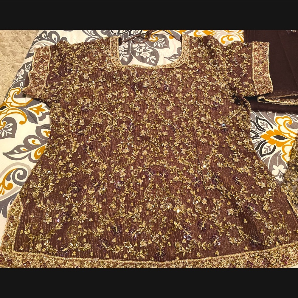 Beautiful Rustic Golden Brown Indian Lengha With Intr… - Gem